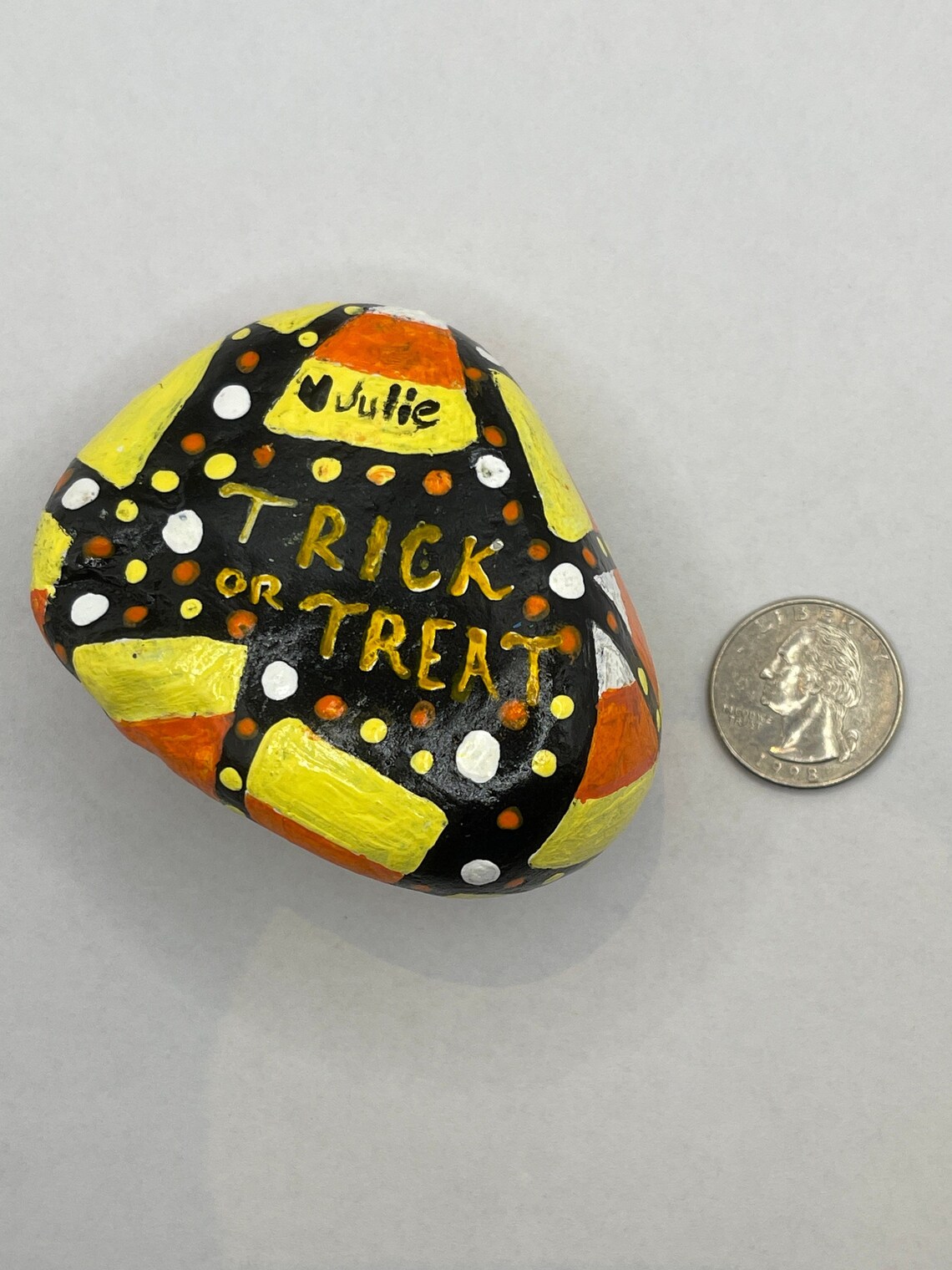 Hand Painted Candy Corn Trick or Treat Rock, Halloween Decor, Unique ...
