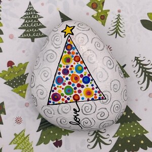 Dot Art Love Colorful Christmas Tree, Holiday Painted Rock, Stone Art ...