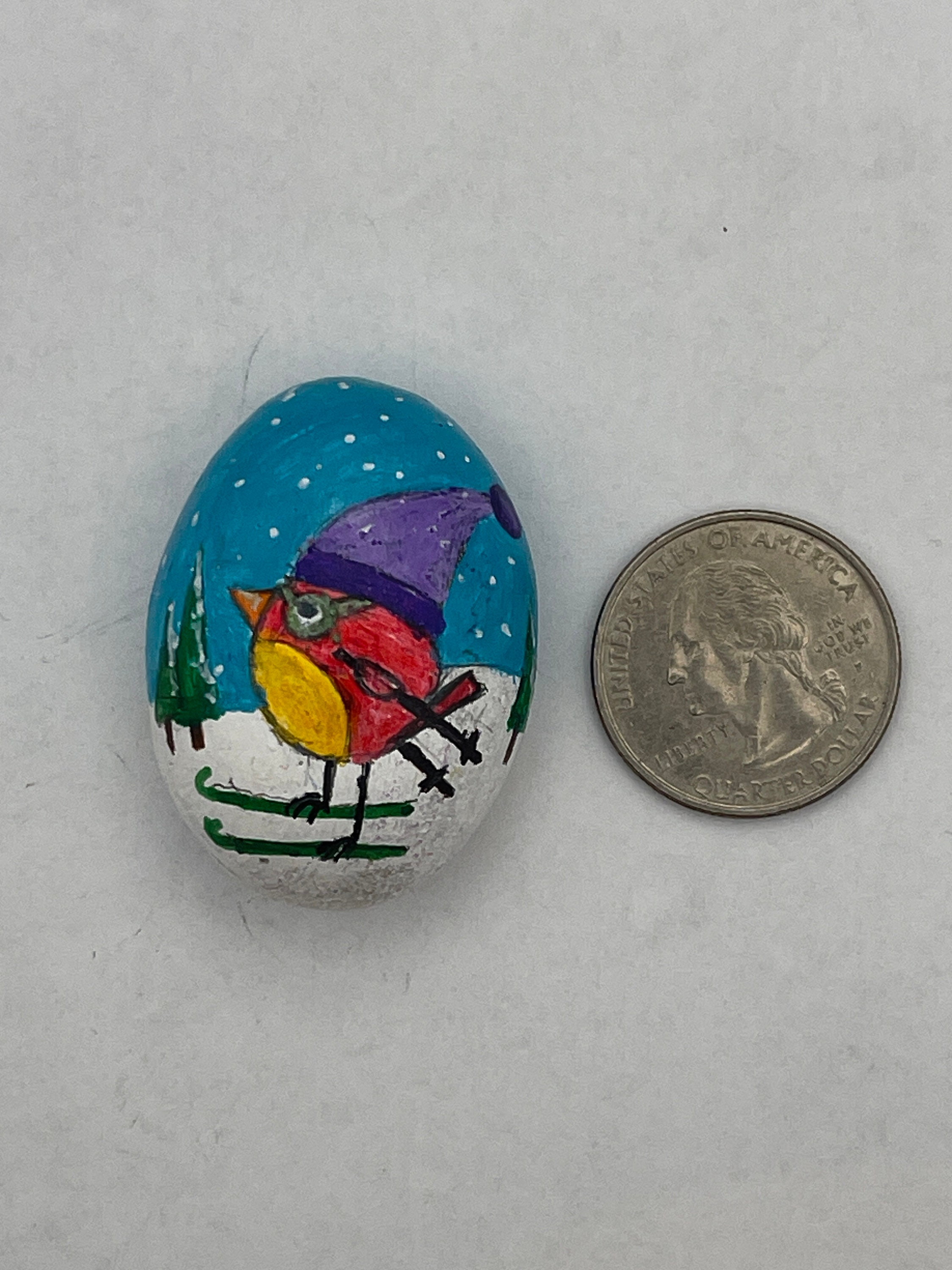 Whimsical Winter Snow Bird Skiing, Painted Pebble Artwork, Stone Rock ...