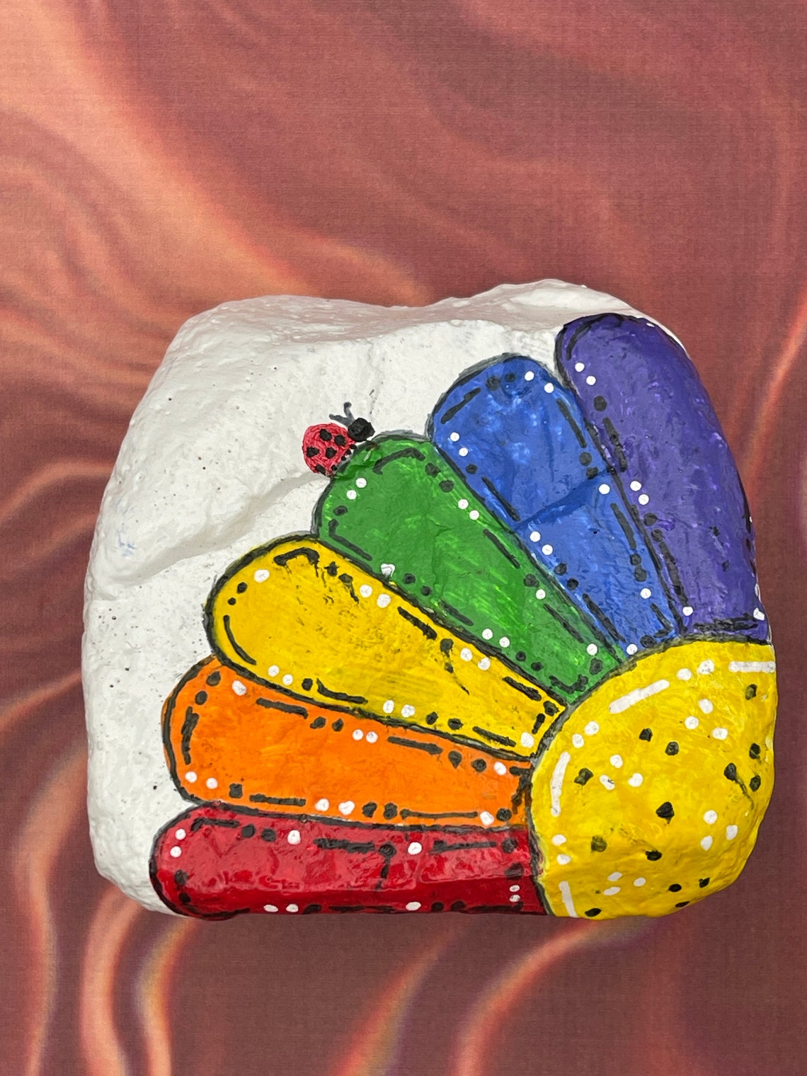 Rainbow Flower With Ladybug, Hand Painted Rock - Etsy Canada