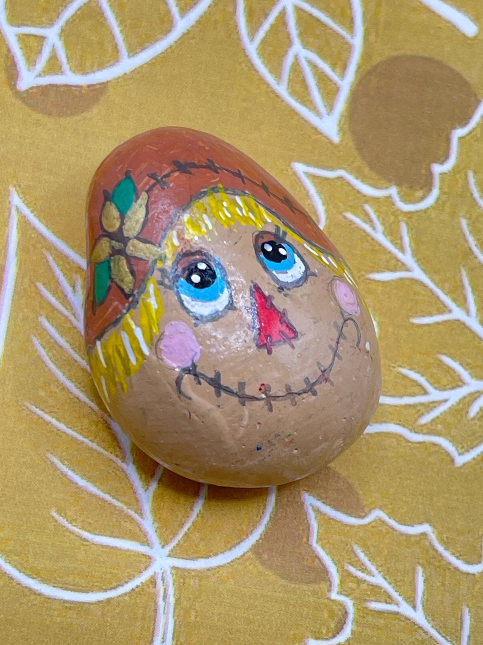 Cute Scarecrow, Fall Decor, Thanksgiving Art, Hand Painted Rock, Pebble ...