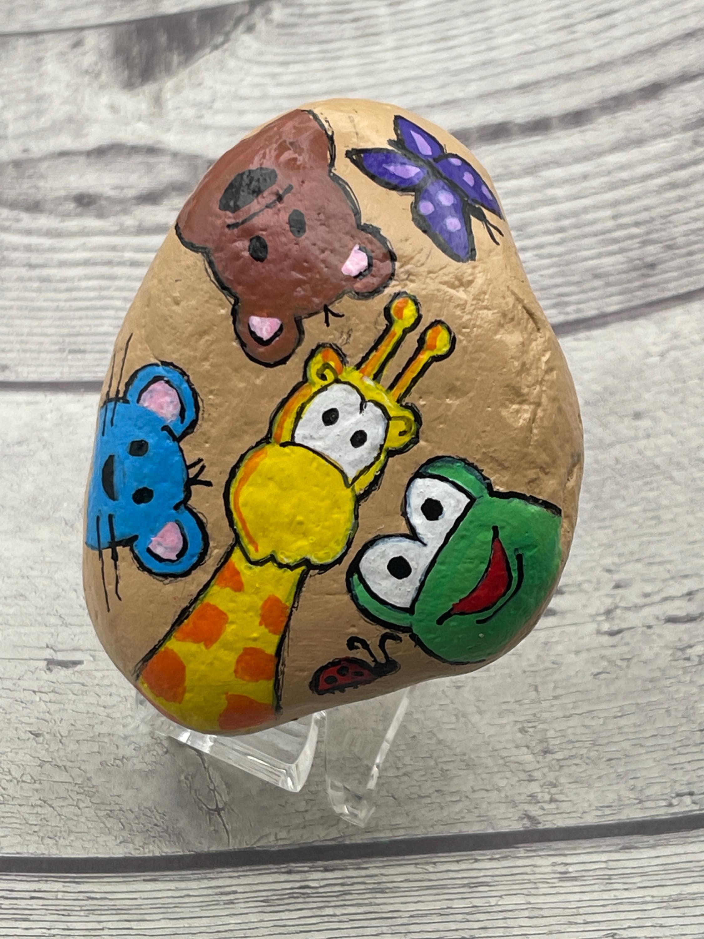 Cute Frog Bear Mouse Giraffe Ladybug Butterfly Animal Art, Painted Rock ...