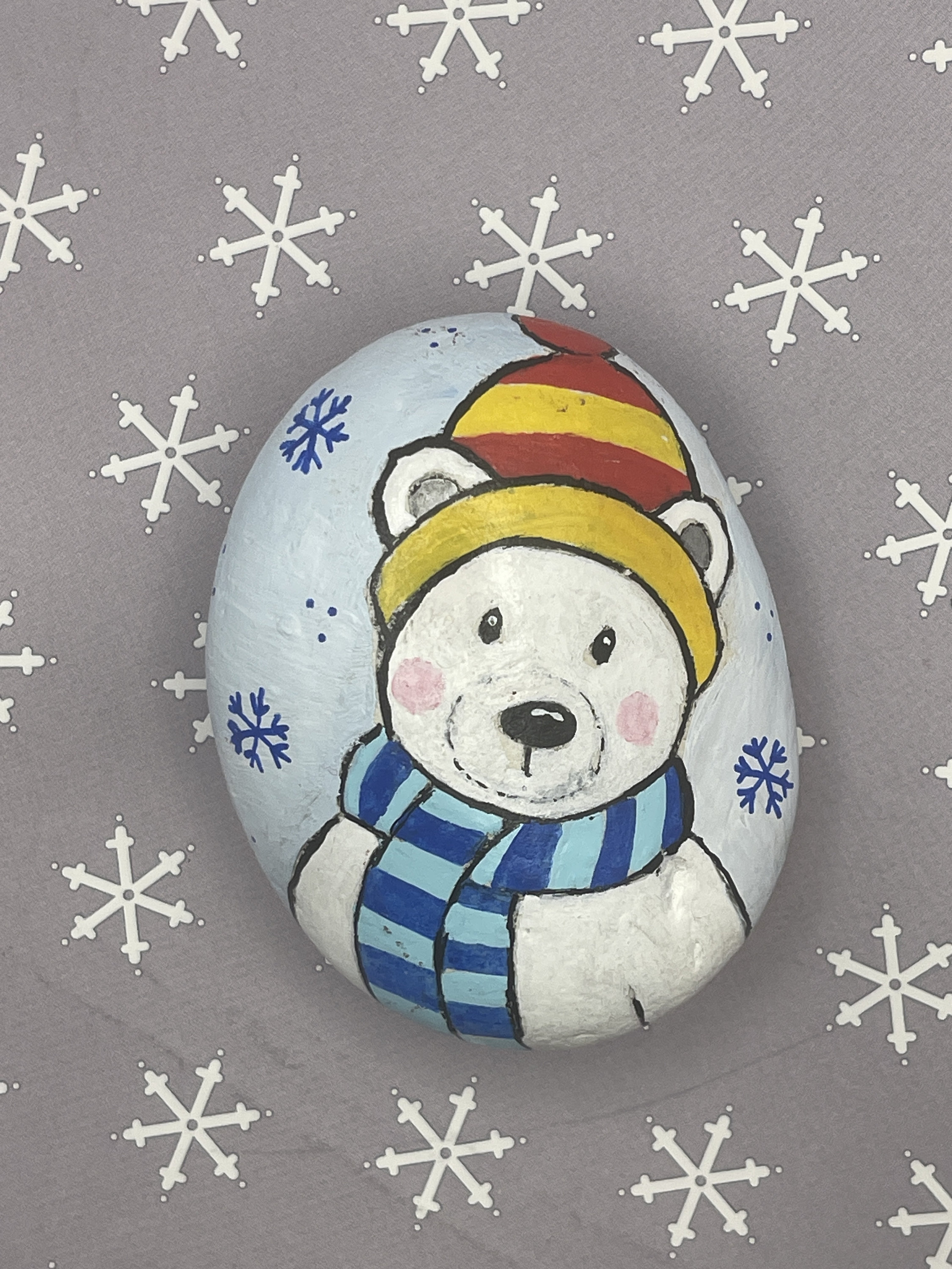 Polar Bear Wearing Scarf and Snow Hat, Christmas Gift, Winter Hand ...