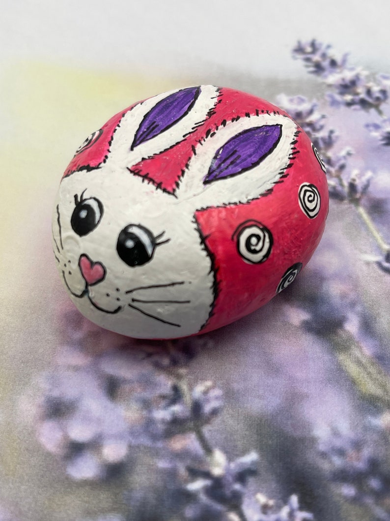 Cute Pink Easter Bunny Bug, Easter Decor, Spring Painted Rock, Stone ...