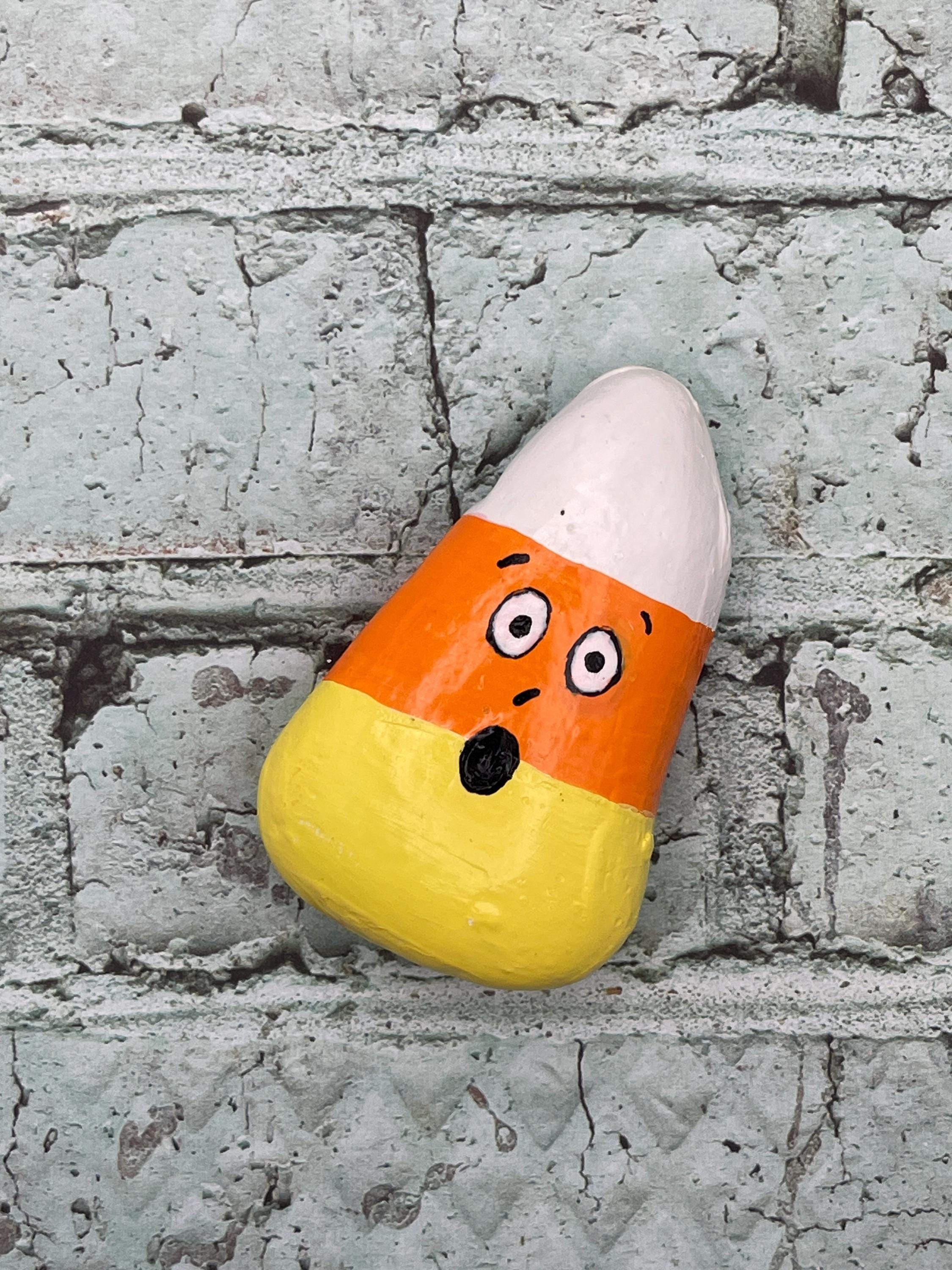 Cartoon Surprised Face Candy Corn, Hand Painted Halloween Rock ...