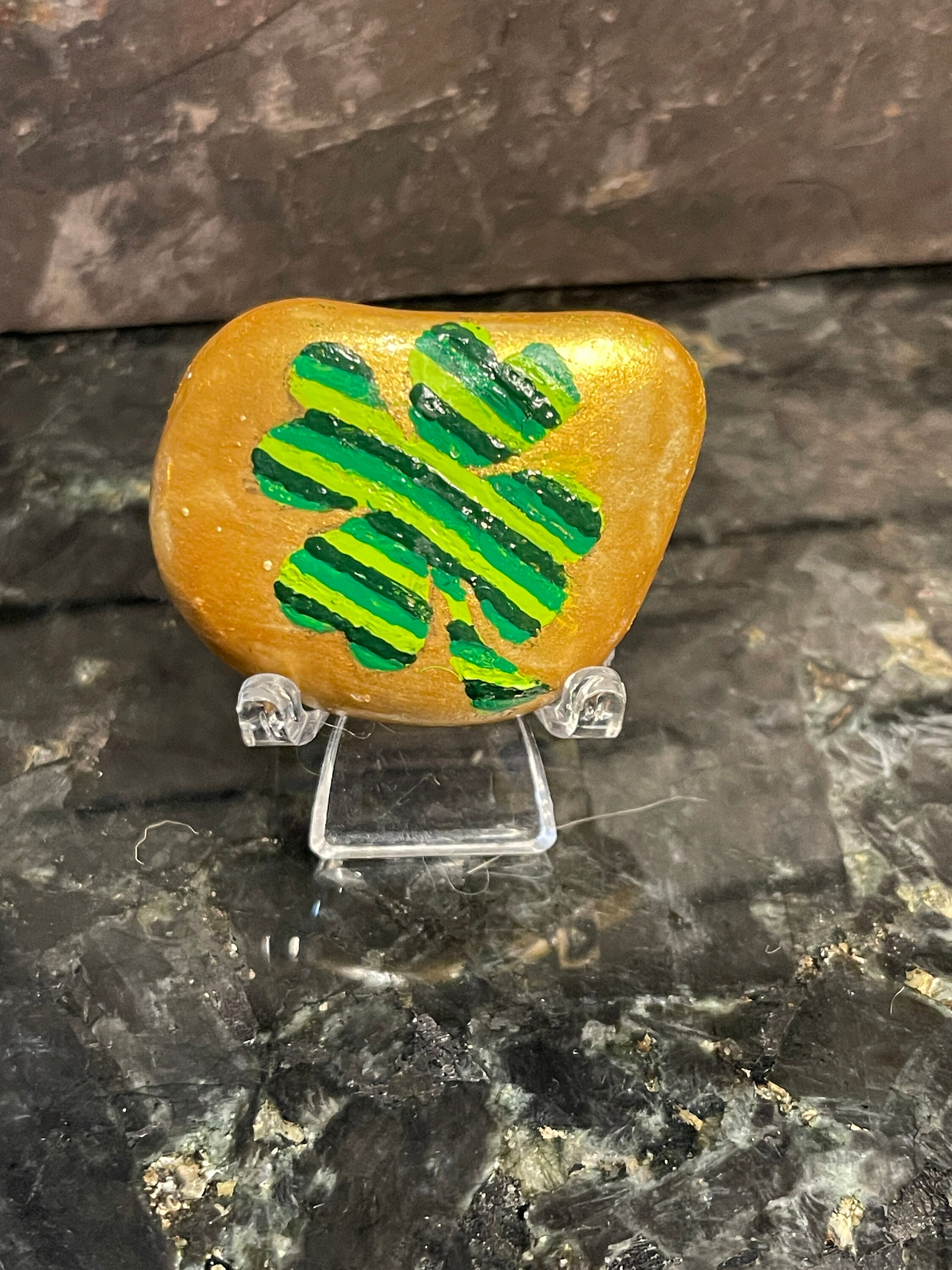 Green Striped Four Leaf Clover on Gold, St. Patrick's Day Irish Decor ...