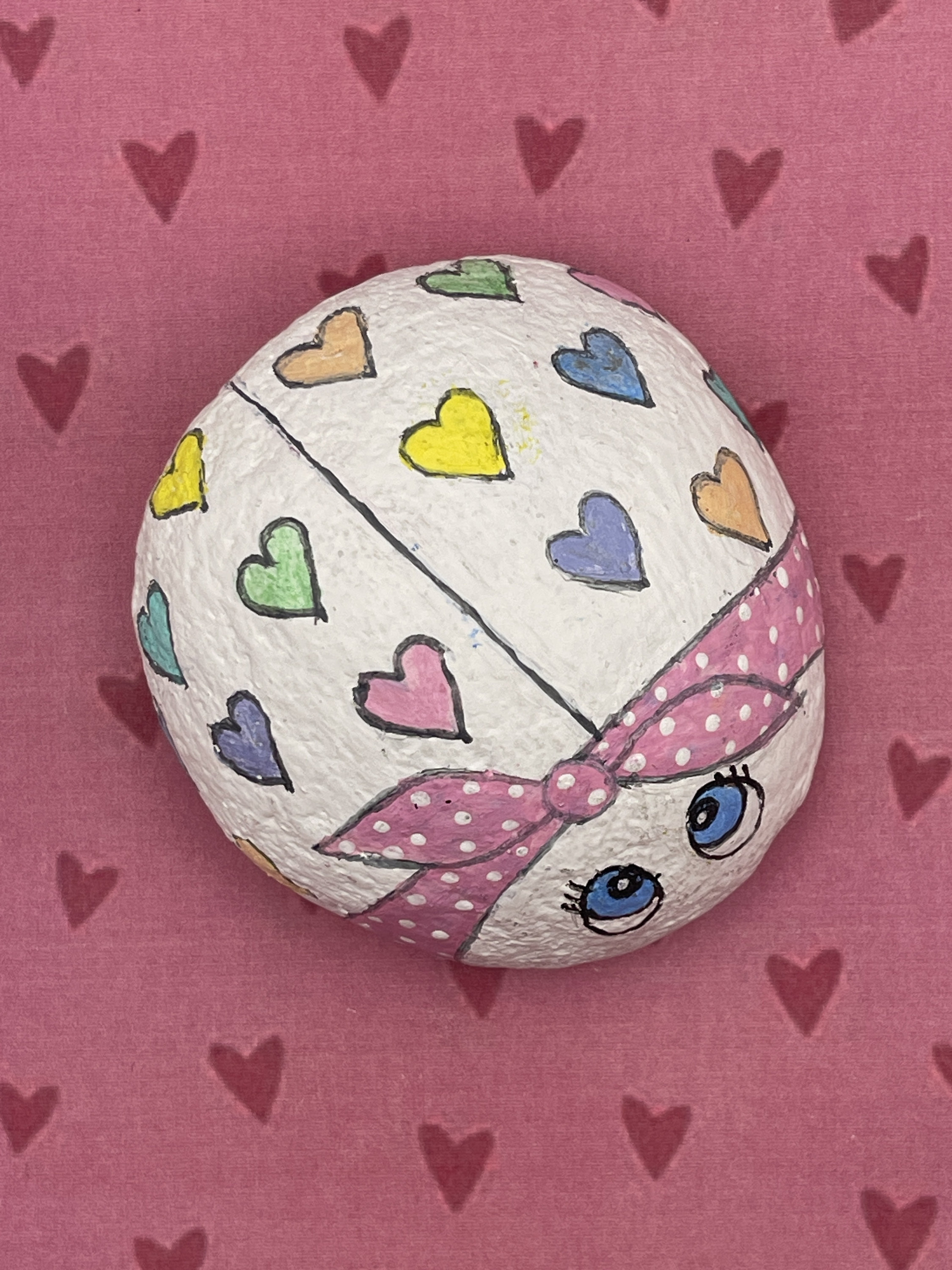Pink Bandana Bug With Pastel Hearts, Valentine Gift, Painted Rock ...
