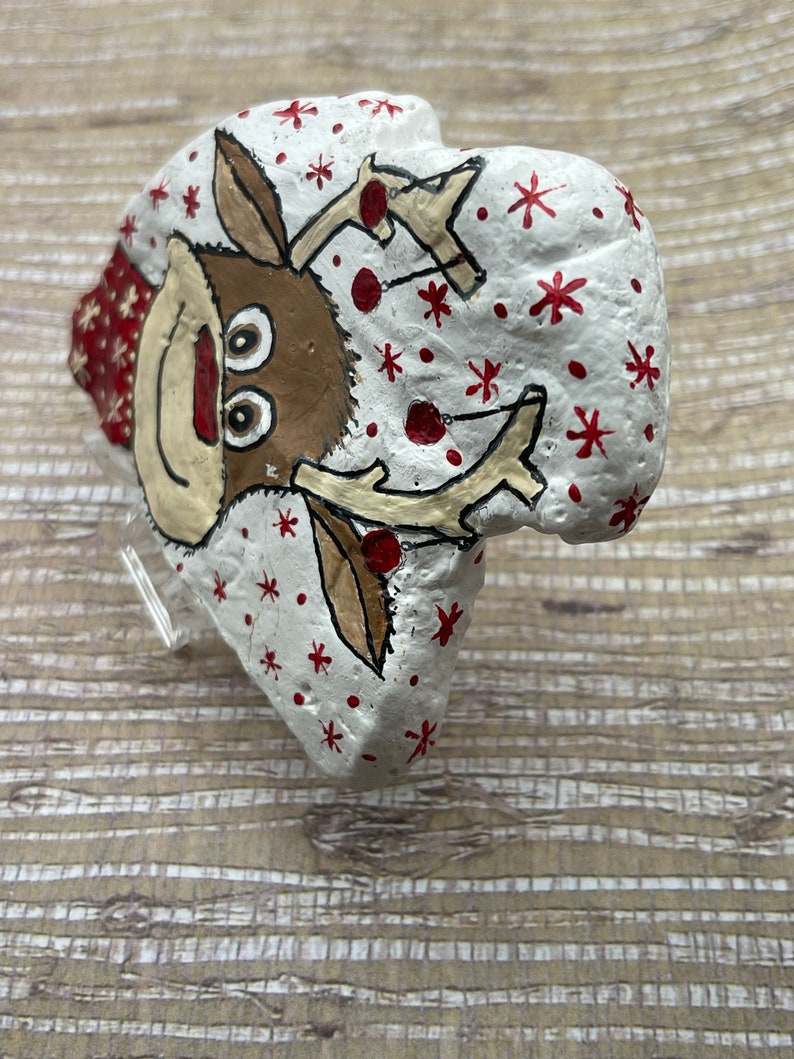 Christmas Reindeer Rudolph, Painted Rock, Holiday Winter Decor, Stone ...