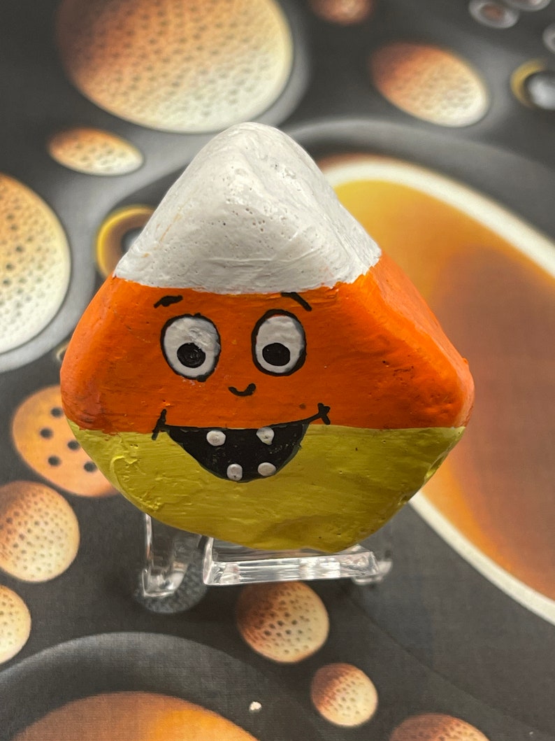 Cartoon Smiling Teeth Face Candy Corn, Hand Painted Rock, Fall Art ...