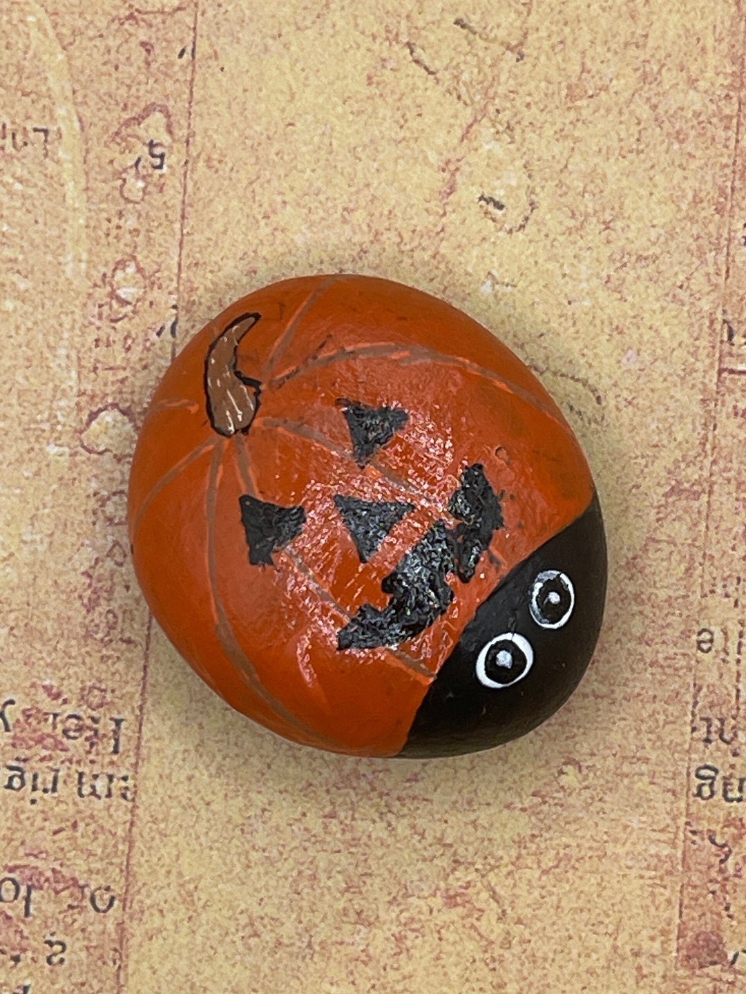 Cute Orange Pumpkin Ladybug Hand Painted Rock Halloween Art - Etsy