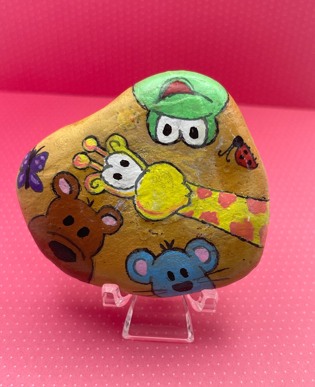 Cute Frog Bear Mouse Giraffe Ladybug Butterfly Animal Art, Painted Rock ...