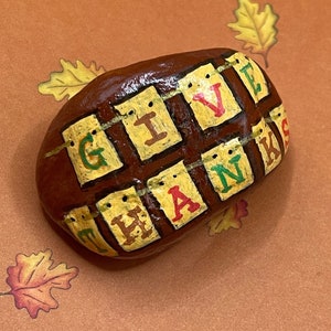 Give Thanks Banner, Thanksgiving Fall Decor, Hand Painted Rock, Stone ...