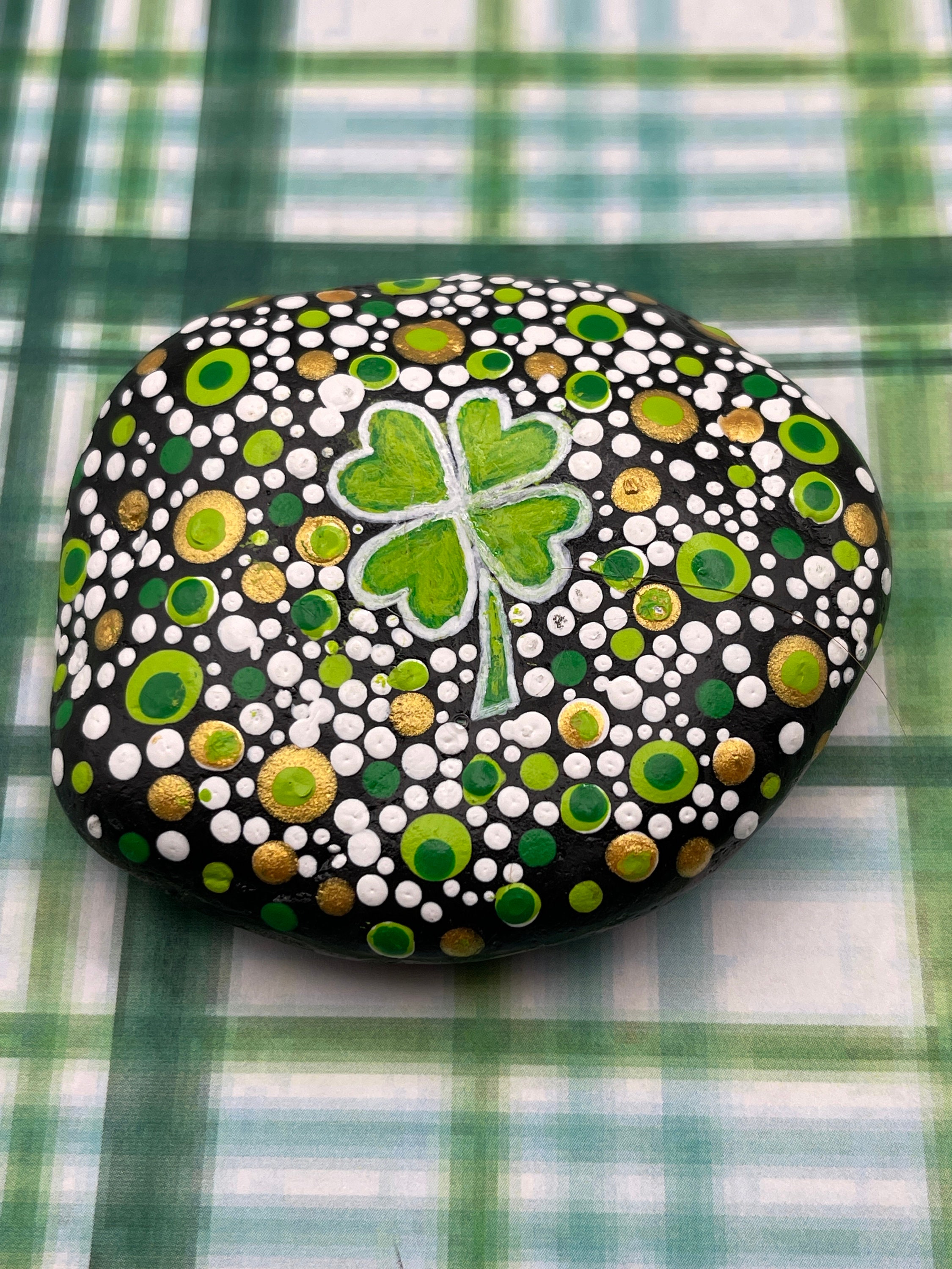 Green Gold and White Dot Art With Four Leaf Clover, St. Patrick's Day ...