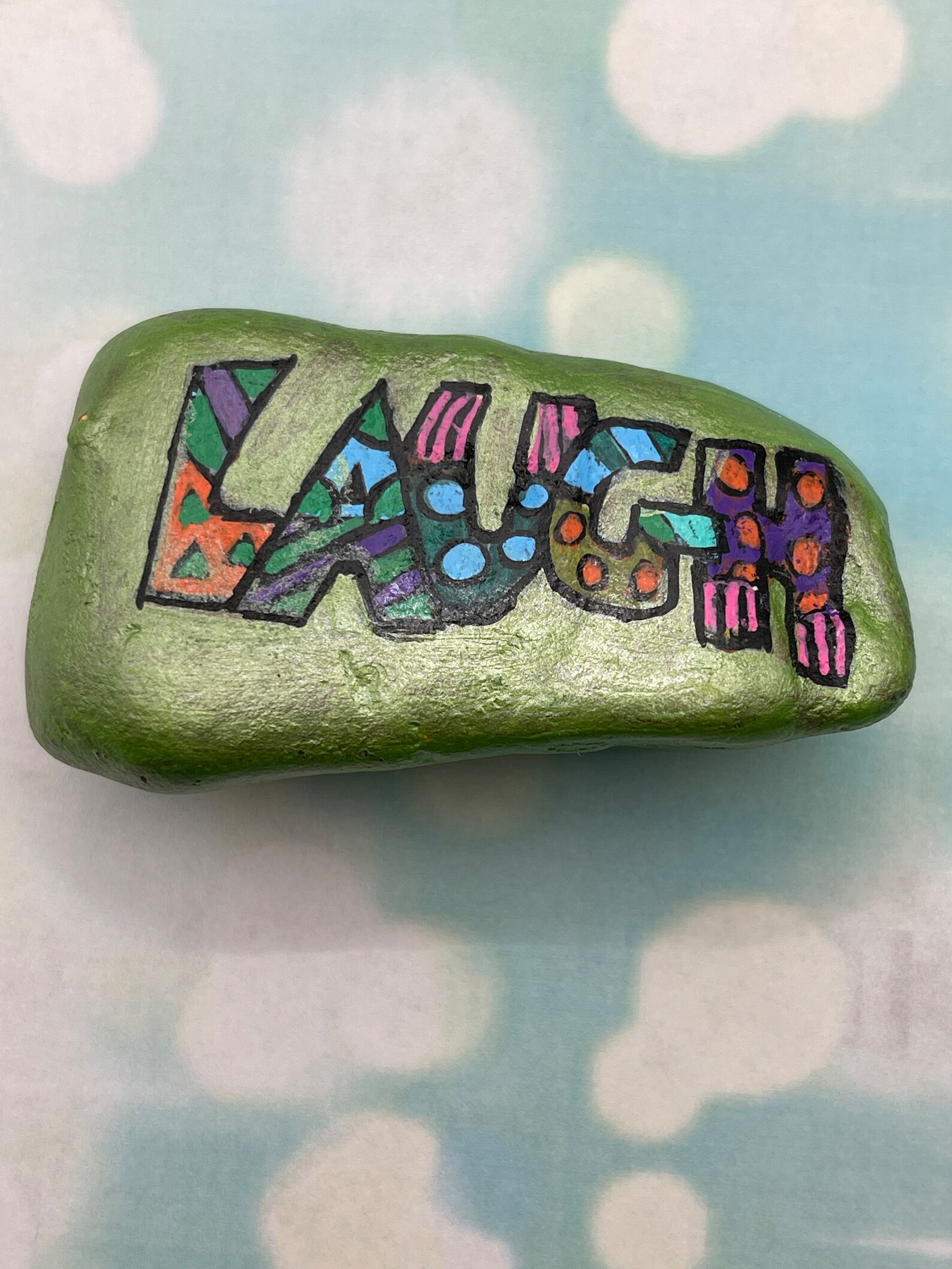 Laugh, Metallic Hand Painted Rock, Positivity Pebble, Stone Art, Sealed ...