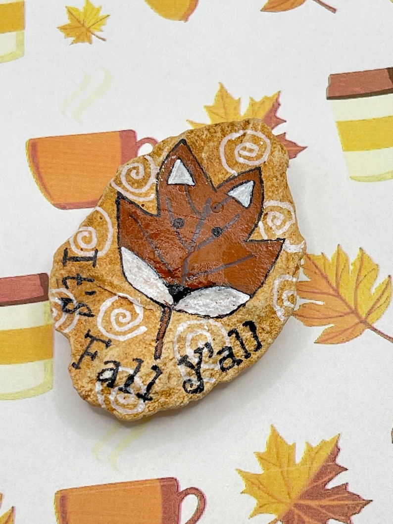 It's Fall Y'all Hand Painted Rock, Cute Whimsical Fox Autumn Leaf Rock ...