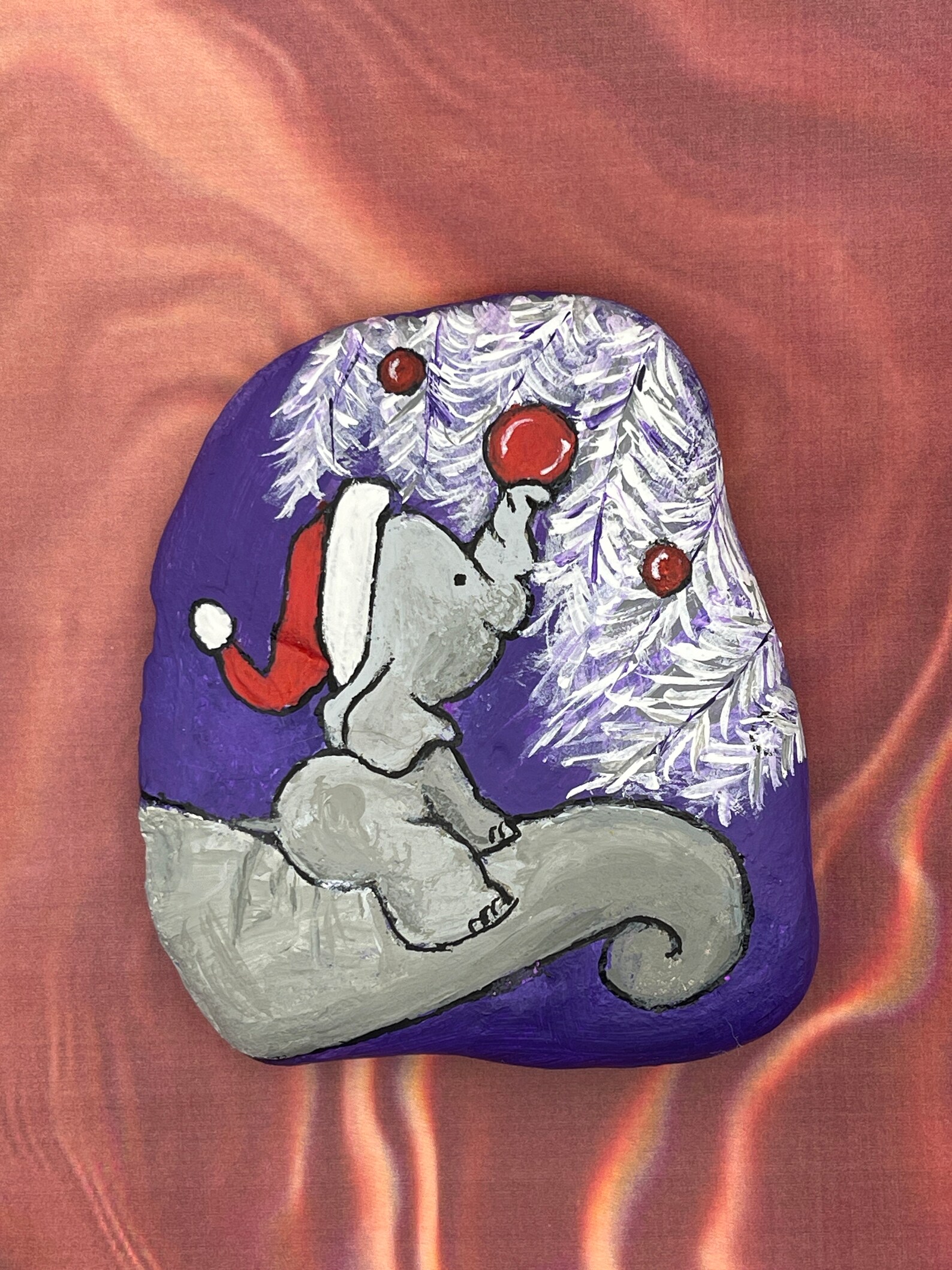 Baby Elephant Hanging Ornament on White Christmas Tree, Purple Winter ...