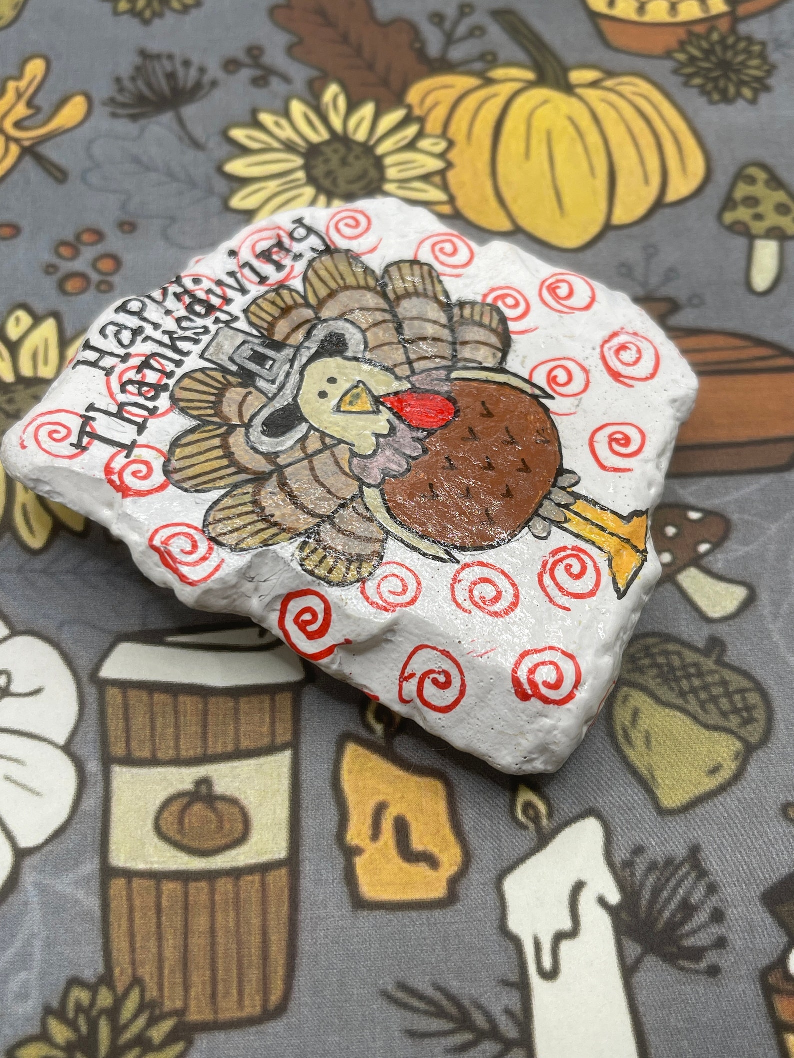 Happy Thanksgiving Turkey Pilgrim, Fall Decoration, Hand Painted Rock ...