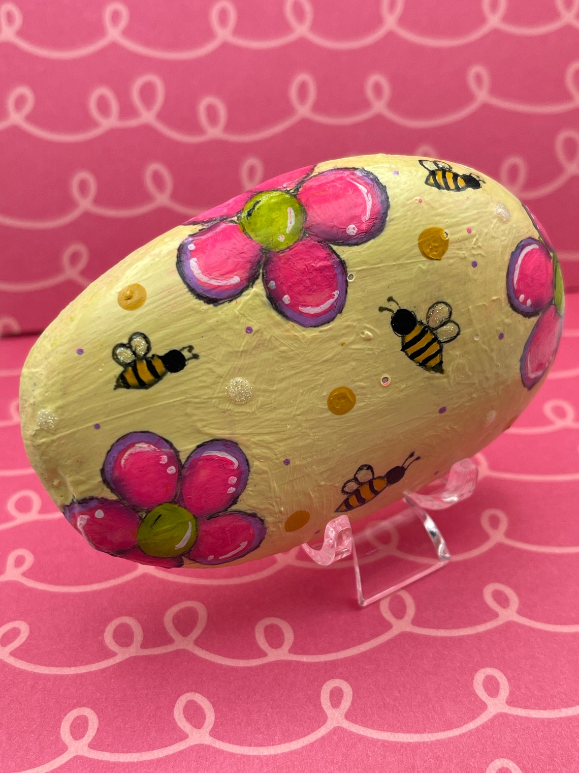 Bumble Bees With Neon Pink Flowers, Bee Summer Fun, Painted Rock ...