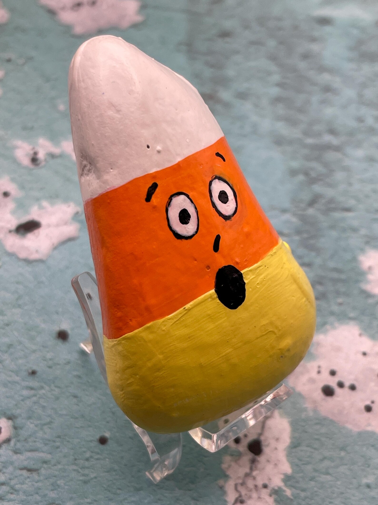 Cartoon Surprised Face Candy Corn, Hand Painted Halloween Rock ...
