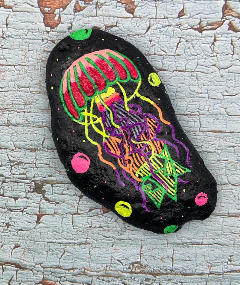 Jelly Fish, Under the Sea, Glow in the Dark Painted Rock, Blacklight ...