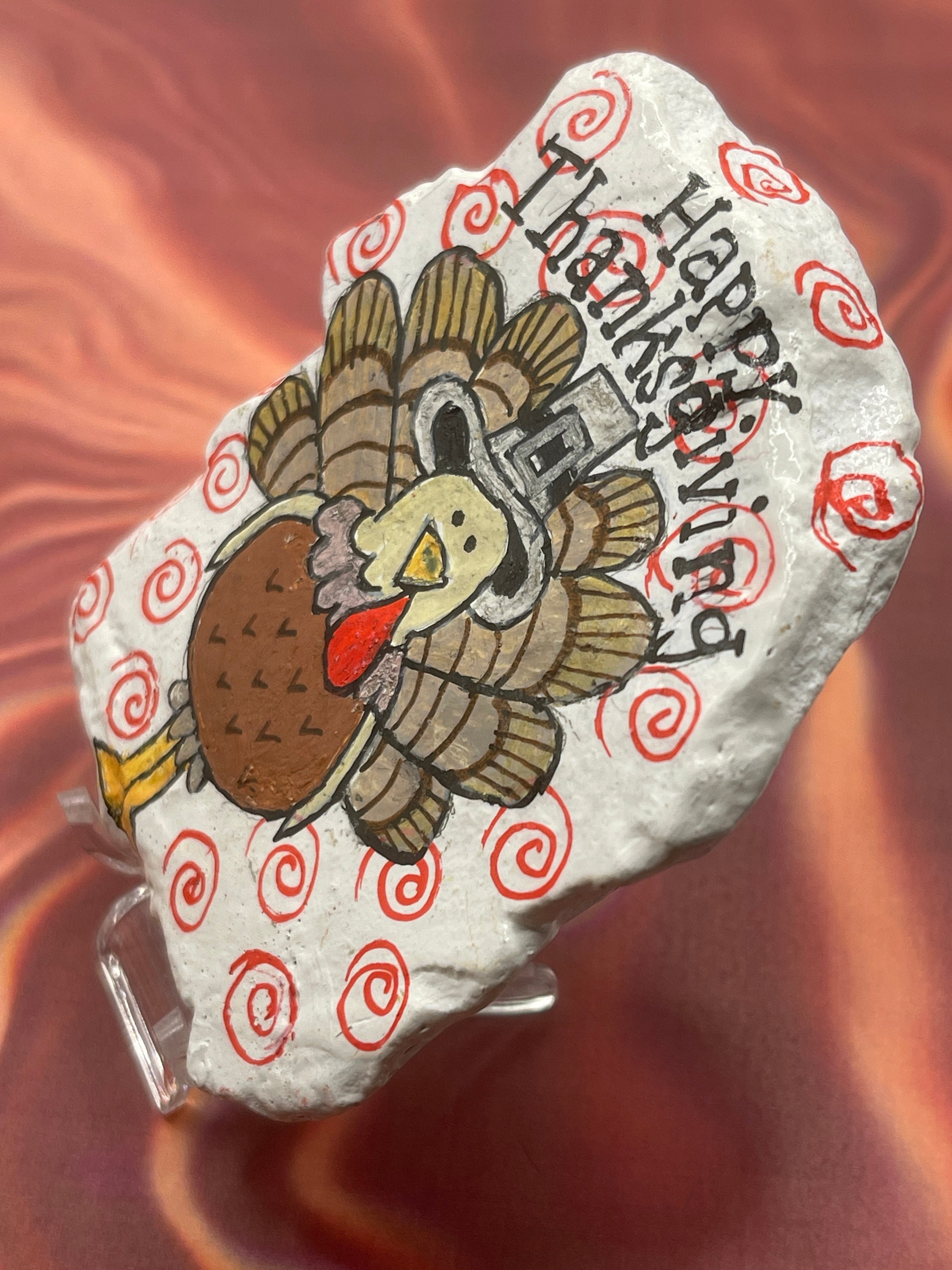 Happy Thanksgiving Turkey Pilgrim, Fall Decoration, Hand Painted Rock ...