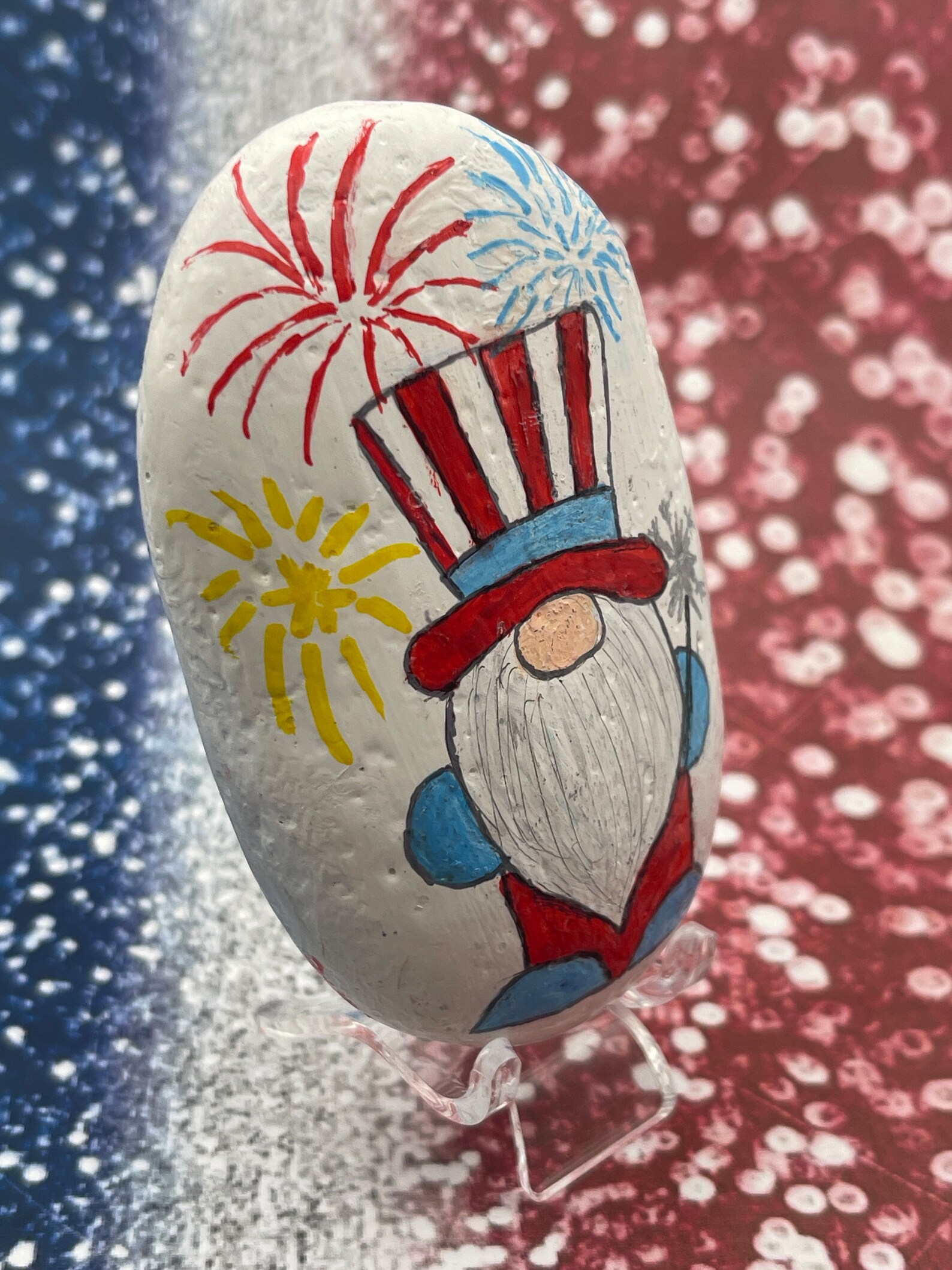 Uncle Sam Patriotic Gnome, Red White and Blue Painted Rock, Pebble Art ...