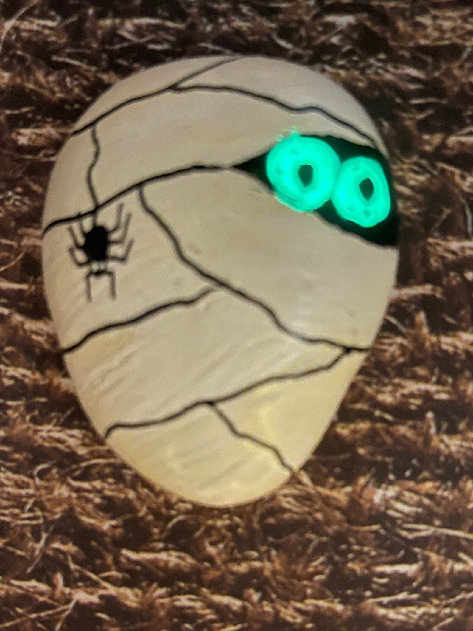 Mummy Painted Rock With Glow in the Dark Eyes and Dangling Spider, Hand ...