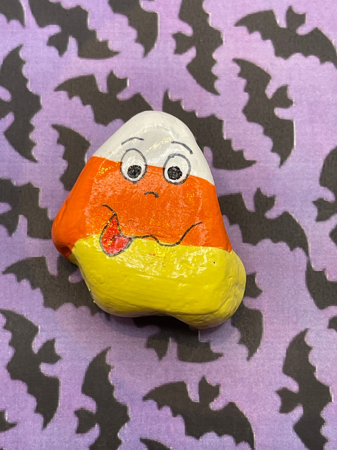 Cute Candy Corn Sticking Tongue Out, Halloween Hand Painted Rock, Fall ...
