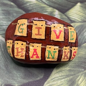Give Thanks Banner, Thanksgiving Fall Decor, Hand Painted Rock, Stone ...