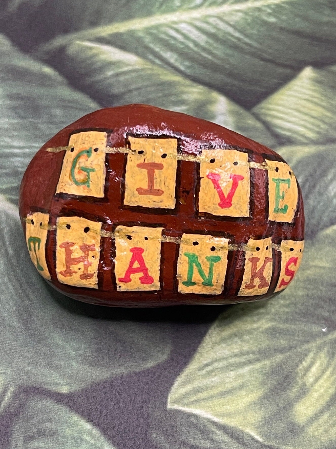 Give Thanks Banner, Thanksgiving Fall Decor, Hand Painted Rock, Stone ...