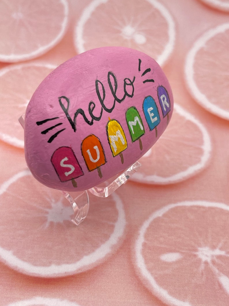Hello Summer on Rainbow Popsicles, Painted Rock, Stone Painting Art - Etsy