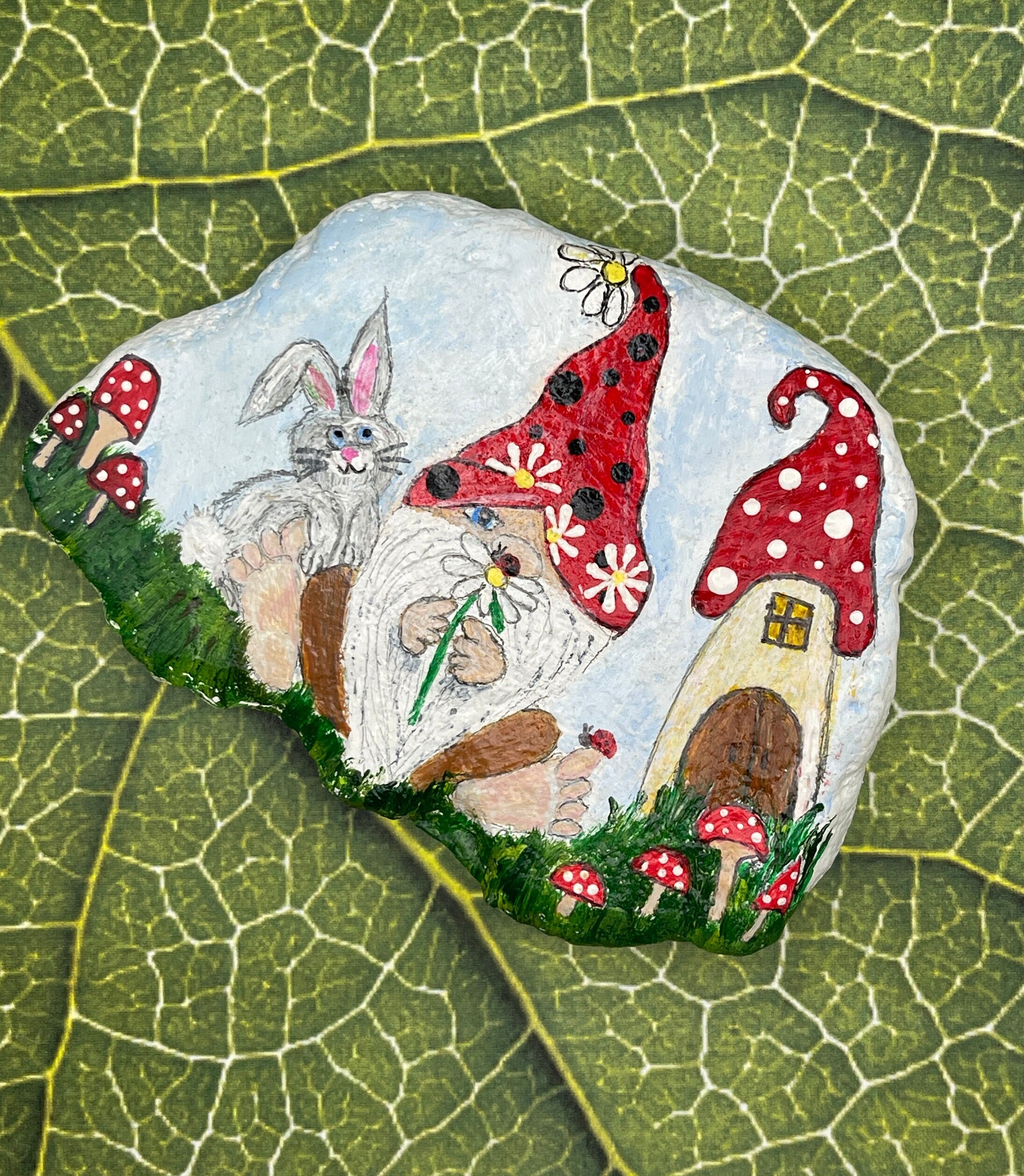Spring Time Gnome With Rabbit and Toadstool Mushroom House, Spring ...