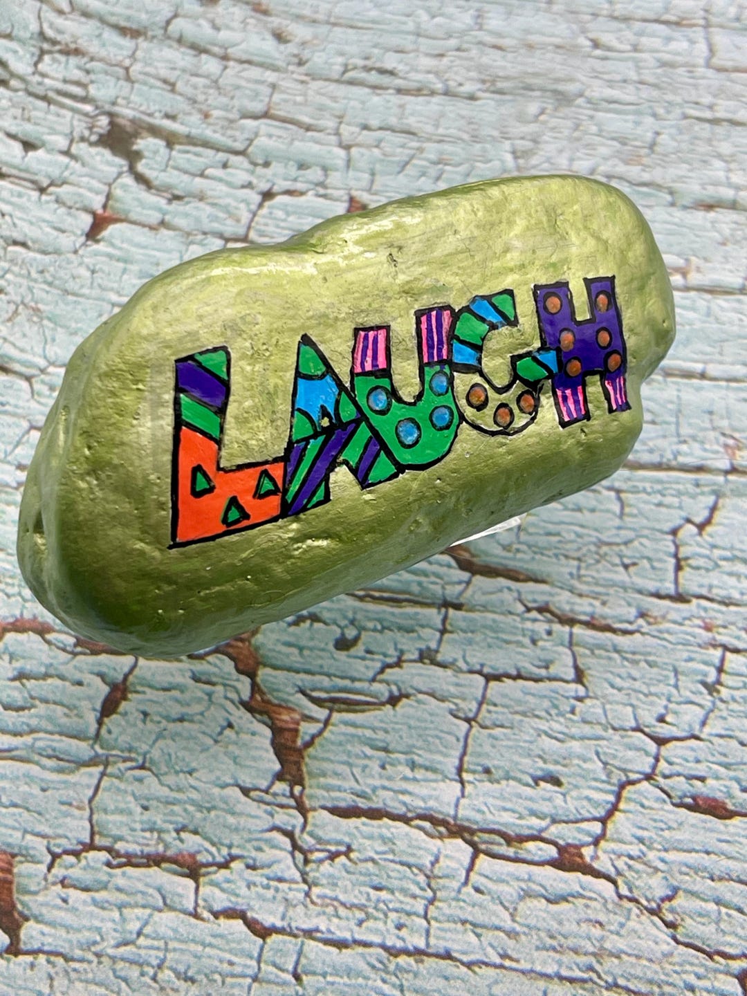 Laugh, Metallic Hand Painted Rock, Positivity Pebble, Stone Art, Sealed ...
