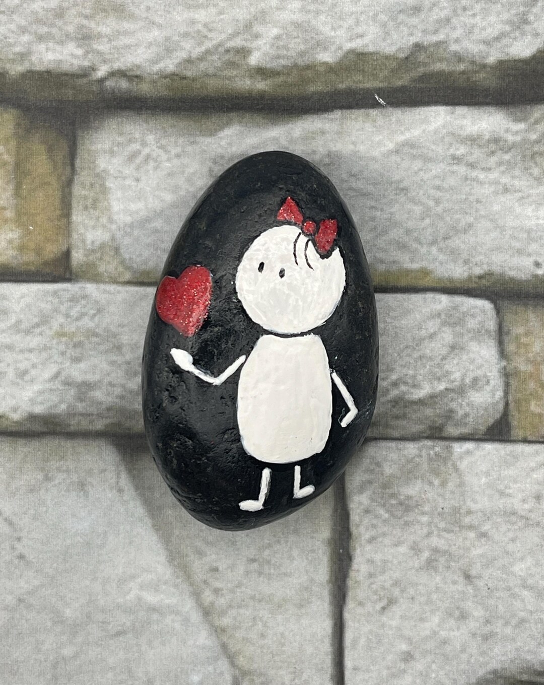 Cute Love Stick Figure Holding Glitter Red Heart, Unique Valentine Gift ...