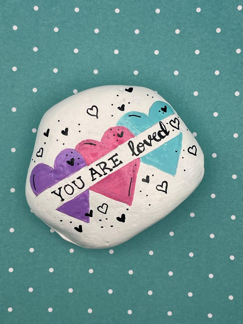 You Are Loved Overlapping Hearts, Unique Valentine Gift, Painted Rock ...
