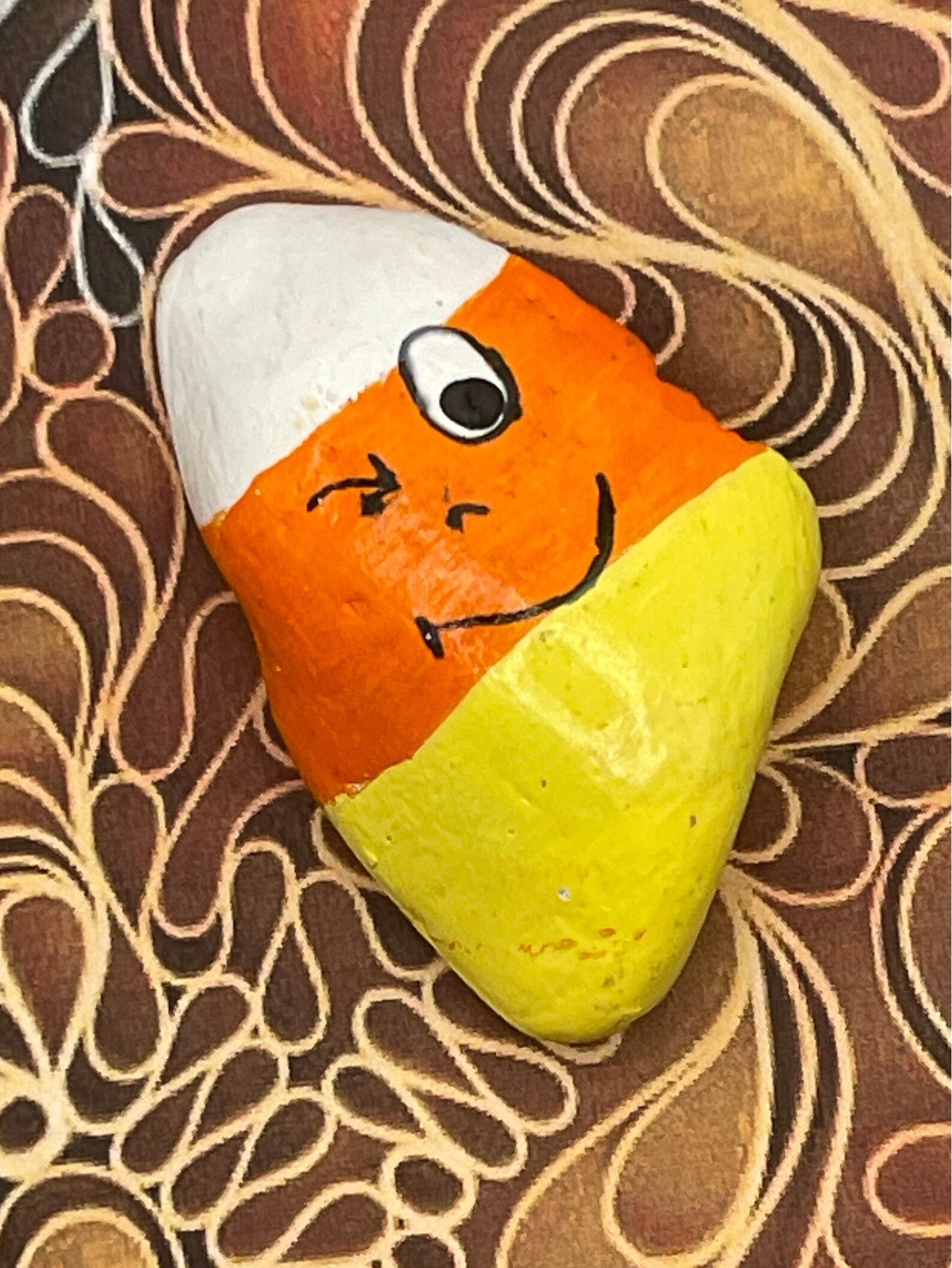 Cartoon Face Winking Candy Corn, Hand Painted Rock, Fall Art, Halloween ...