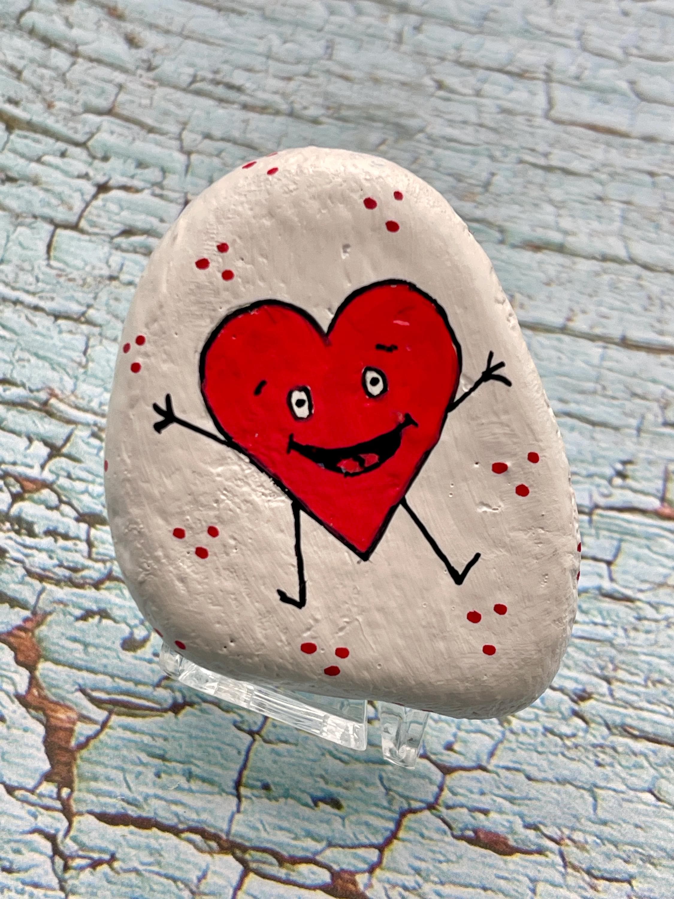 Whimsical Smiling Red Heart, Hugs, Valentine Decor, Painted Rock, Stone ...