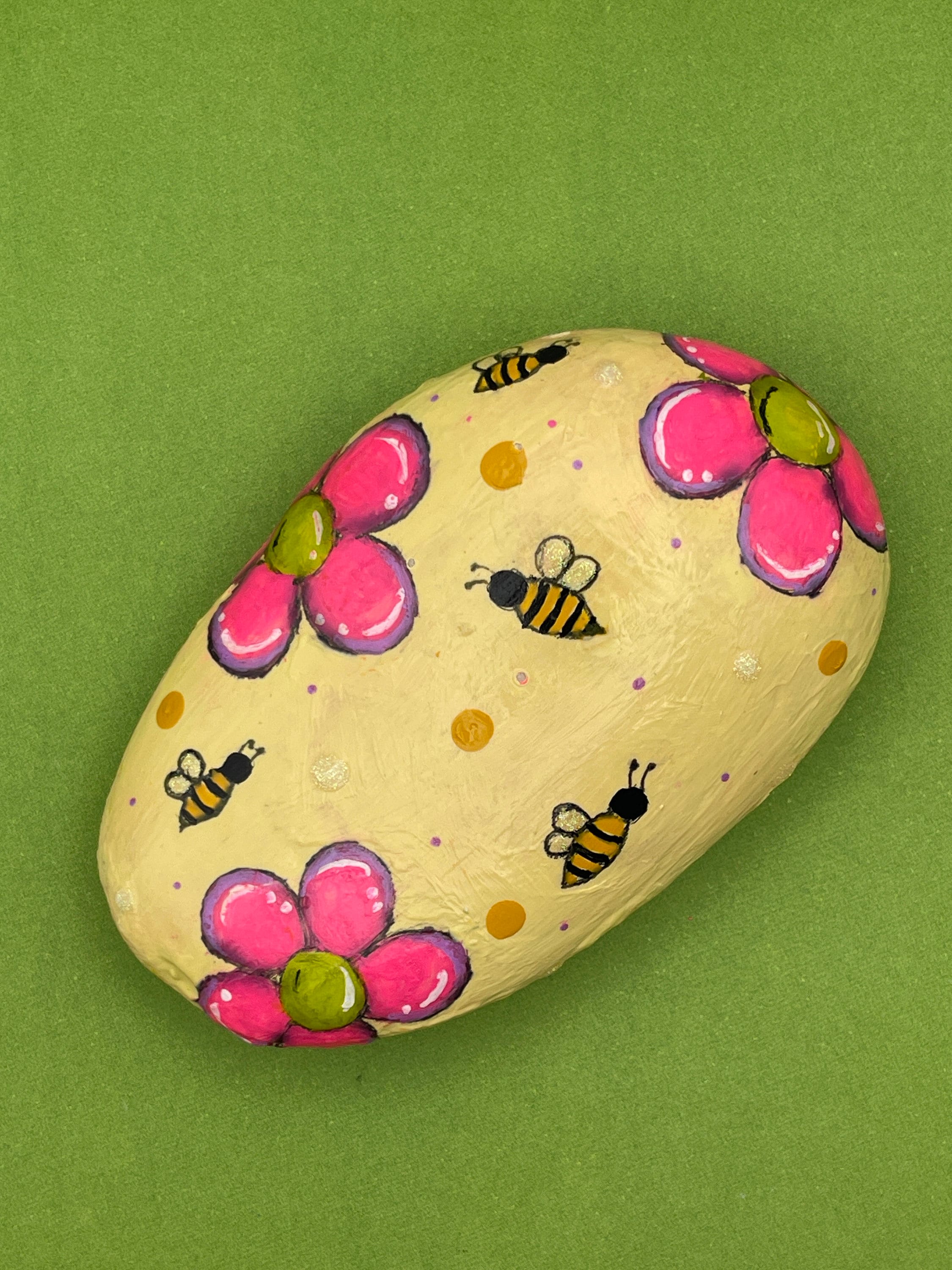 Bumble Bees With Neon Pink Flowers, Bee Summer Fun, Painted Rock ...