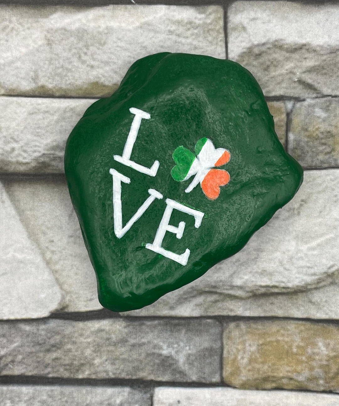 Love With Irish Flag Shamrock Painted Rock, St. Patrick's Day Gift ...