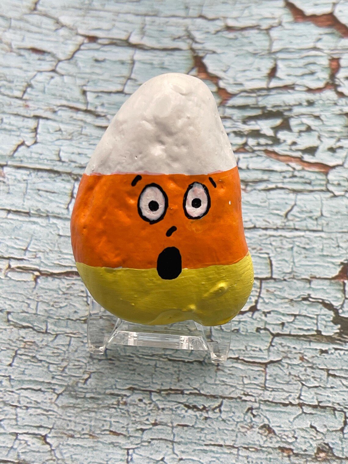 Cartoon Surprised Face Candy Corn, Hand Painted Halloween Rock ...
