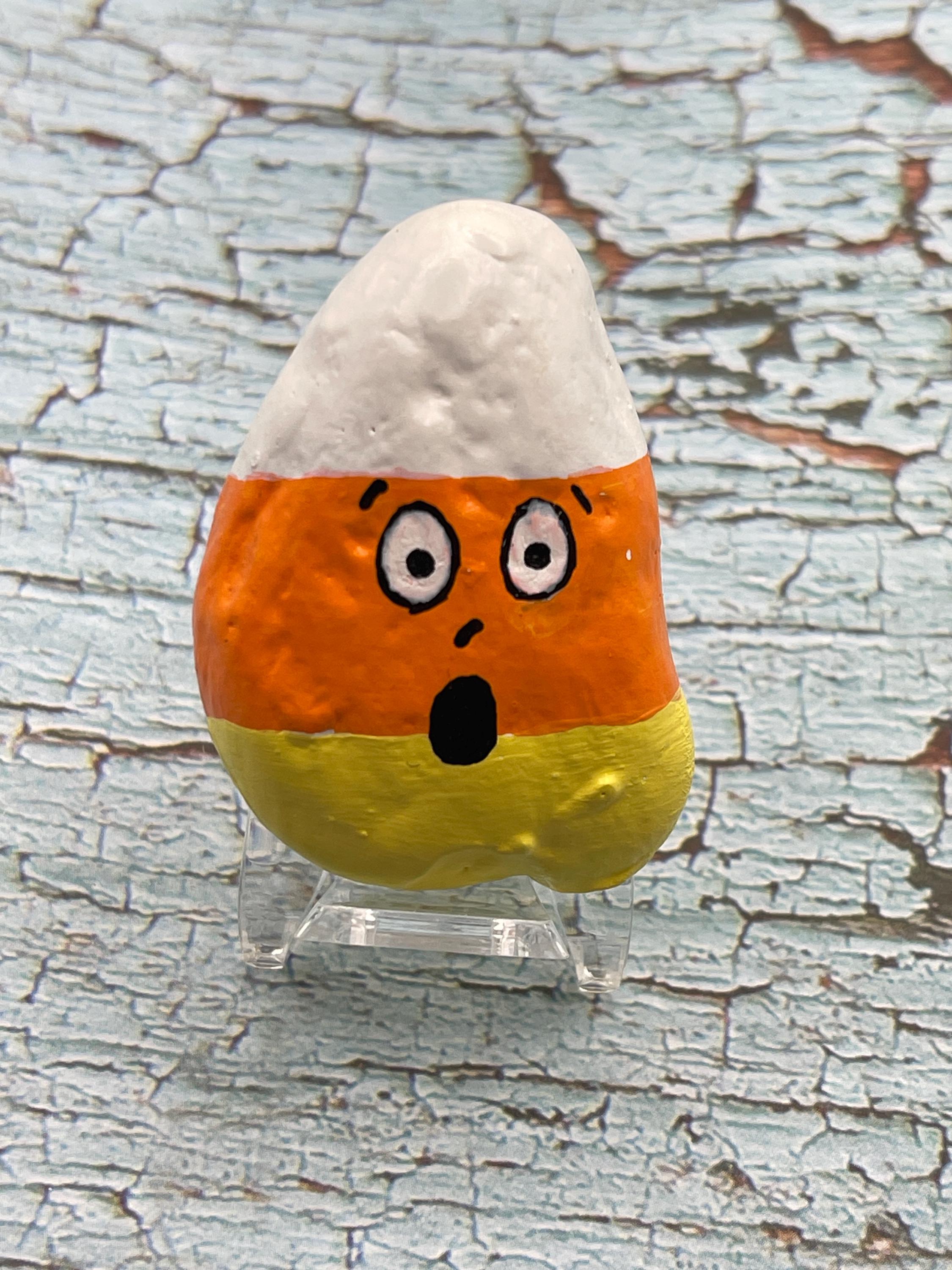 Cartoon Surprised Face Candy Corn, Hand Painted Halloween Rock ...