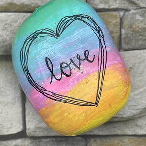 Rainbow Love Stone With Unique Heart Design, Inspirational Decor ...