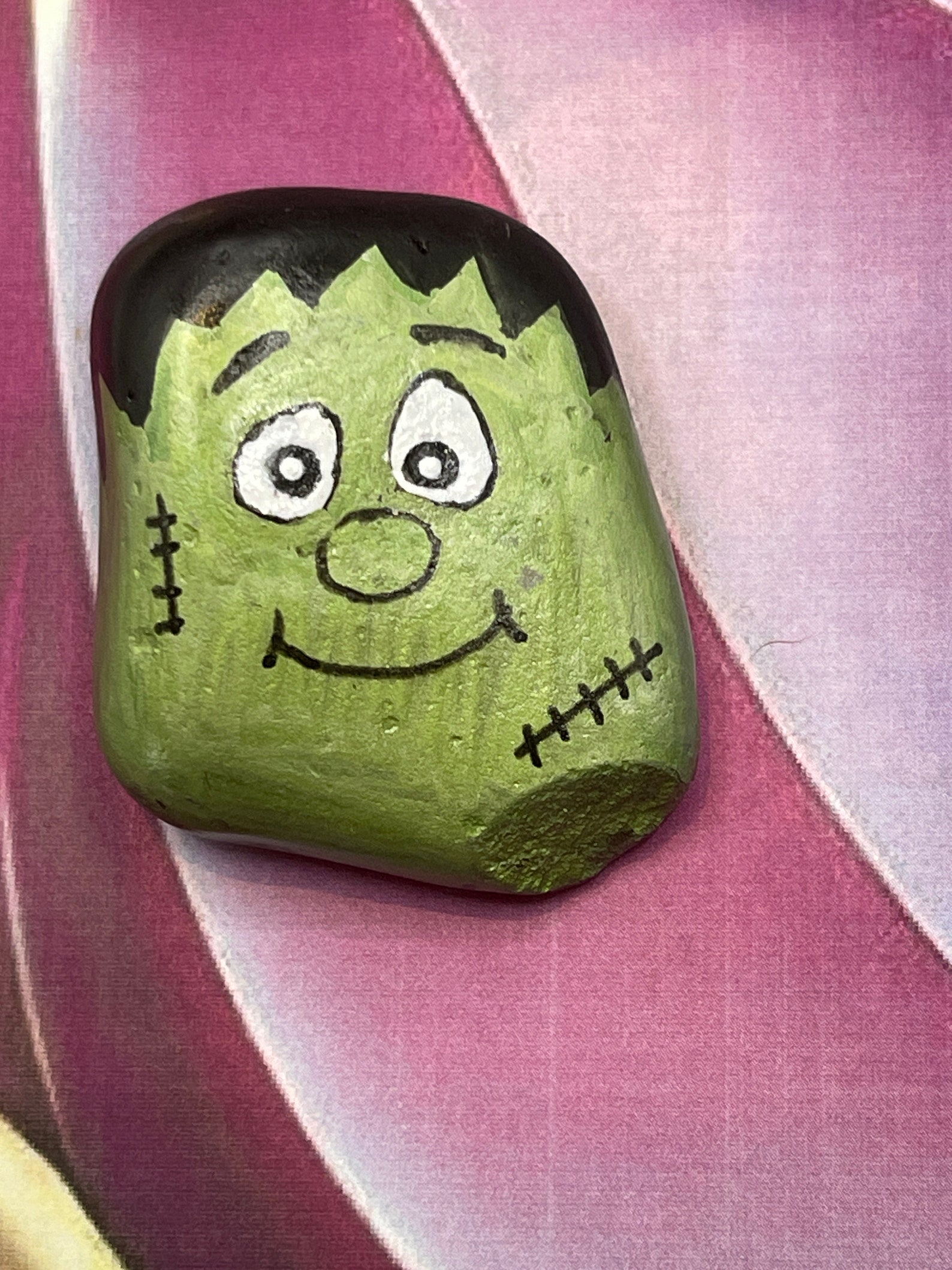 Hand Painted Rock, Happy Cartoon Face Frankenstein, Halloween Art ...
