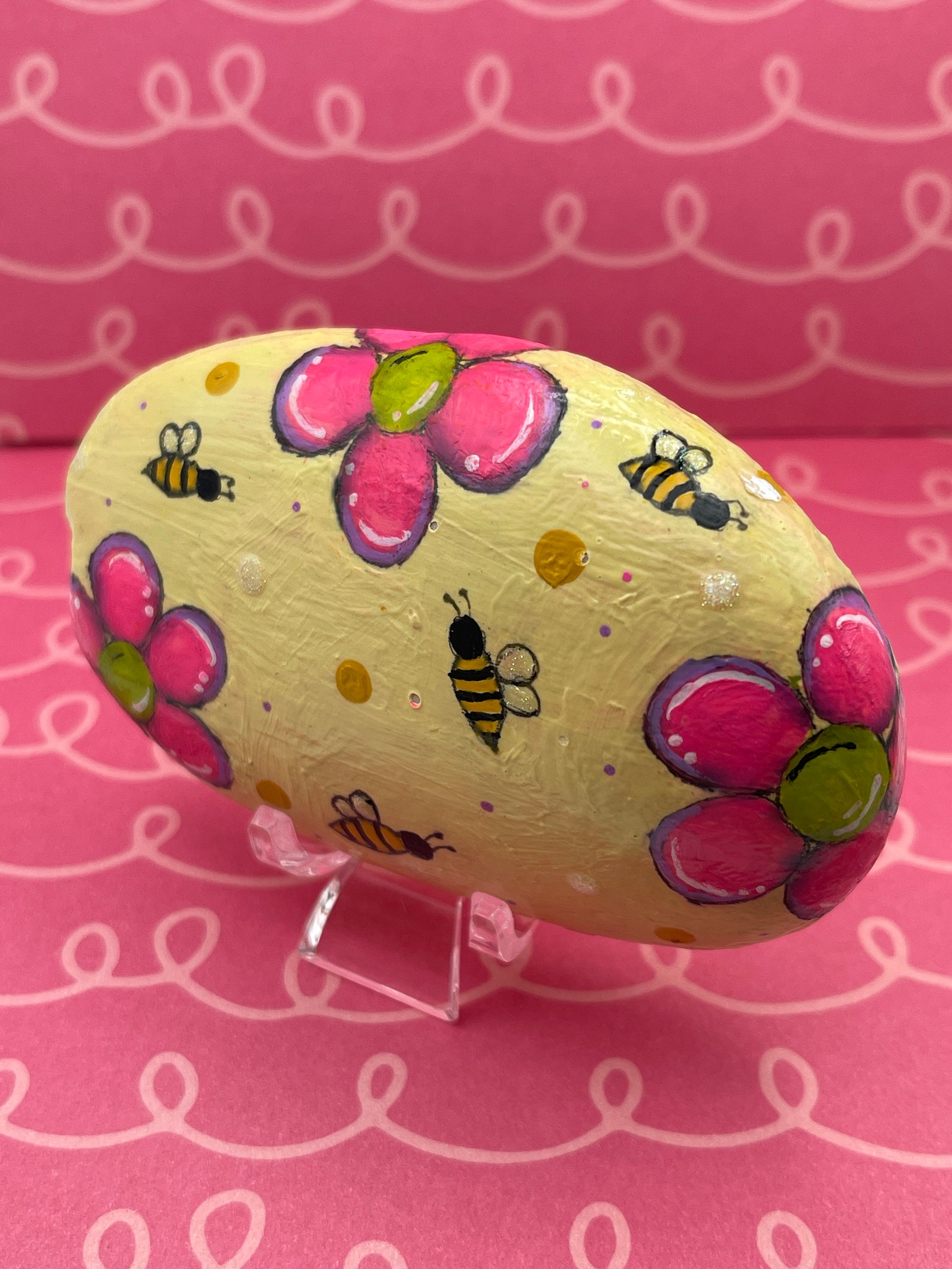 Bumble Bees With Neon Pink Flowers, Bee Summer Fun, Painted Rock ...