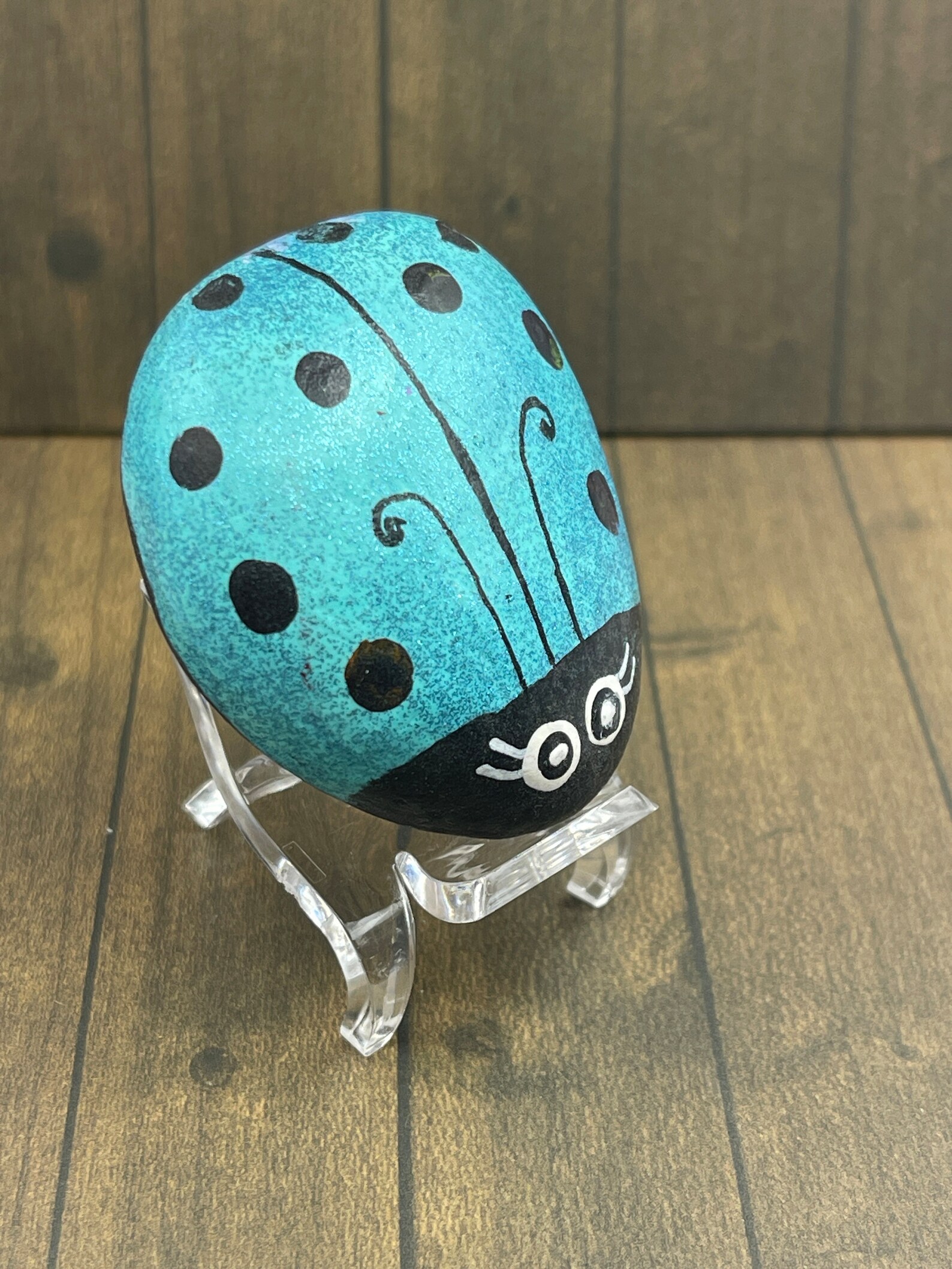 Cute Turquoise Glitter Ladybug, Cartoon Animal Art, Painted Rock, Stone ...