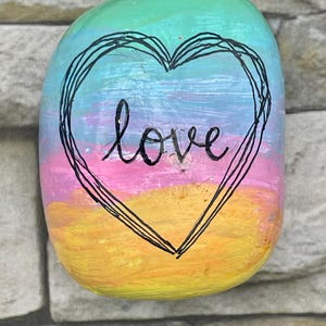 Rainbow Love Stone With Unique Heart Design, Inspirational Decor ...