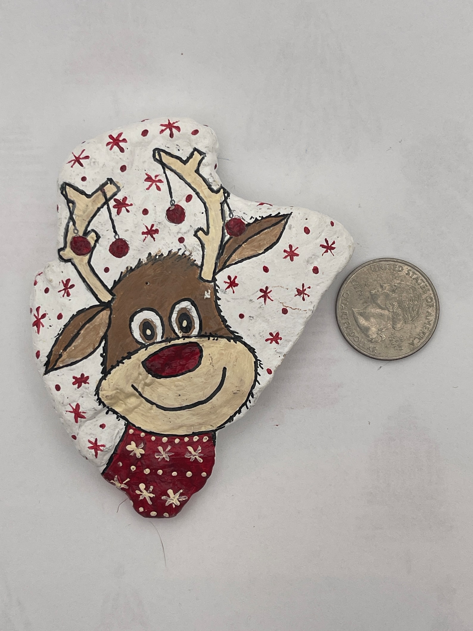 Christmas Reindeer Rudolph, Painted Rock, Holiday Winter Decor, Stone ...