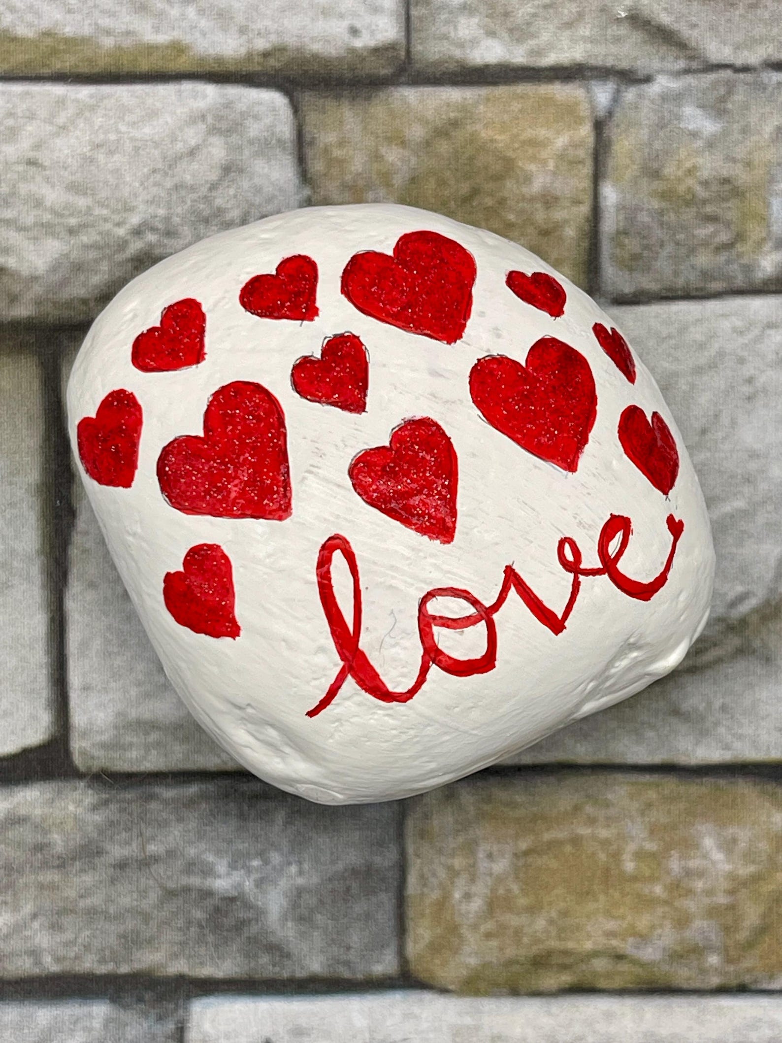 Love Stone With Glitter Red Heart Design, Unique Valentine Gift ...