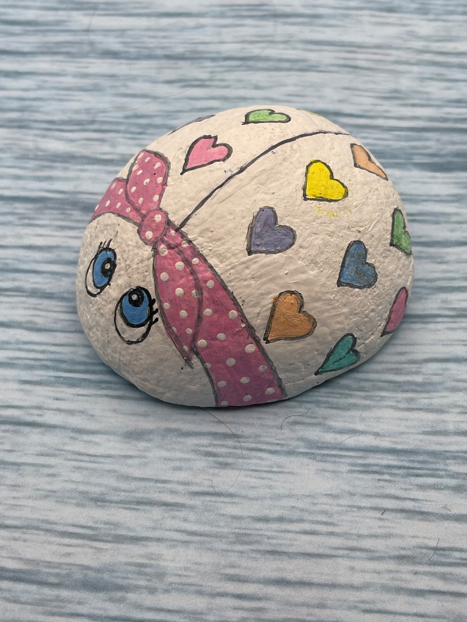 Pink Bandana Bug With Pastel Hearts, Valentine Gift, Painted Rock ...