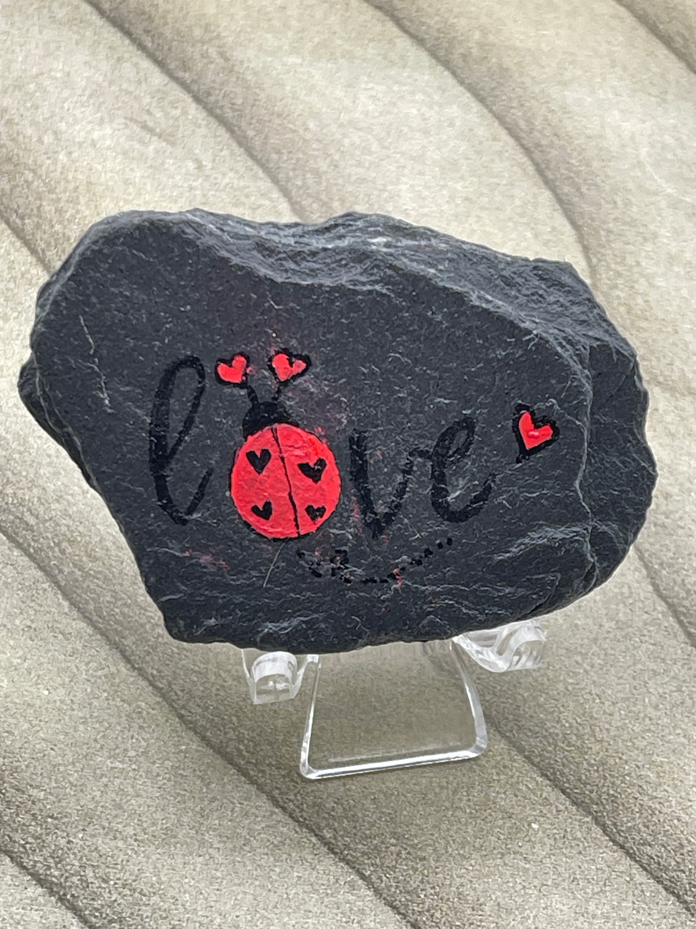Ladybug Love Bug on Natural Slate Stone, Valentine Gift, Painted Rock ...